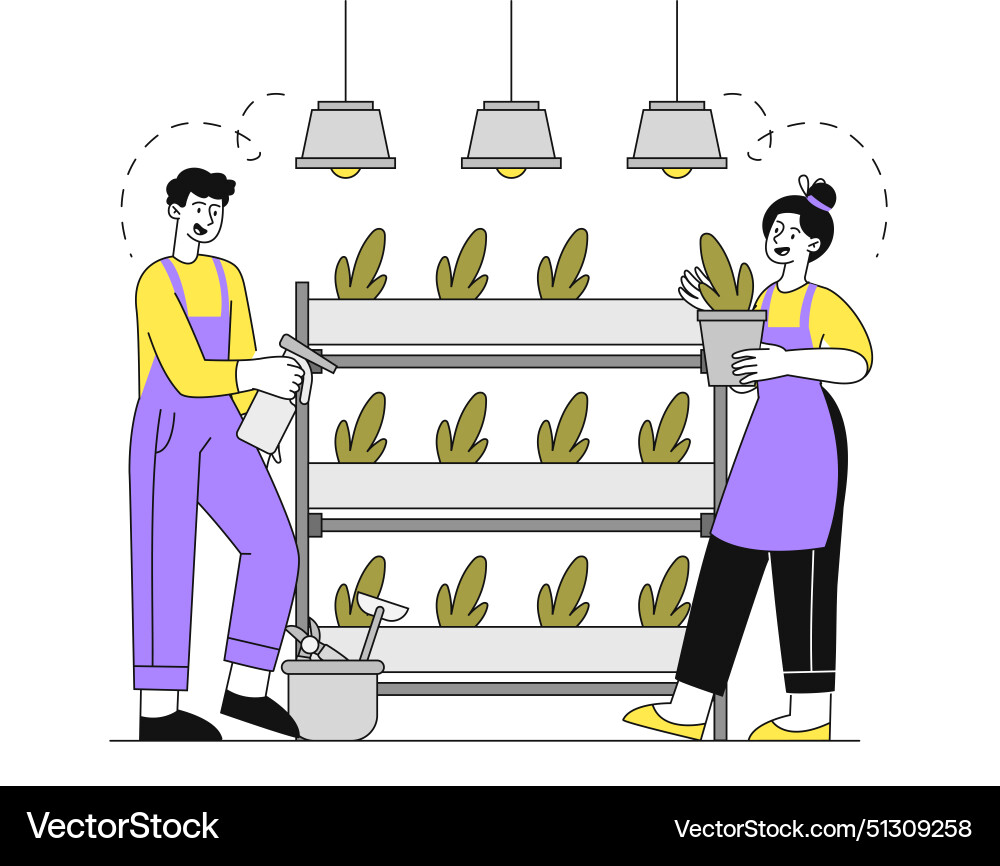 Gardeners with plants simple Royalty Free Vector Image