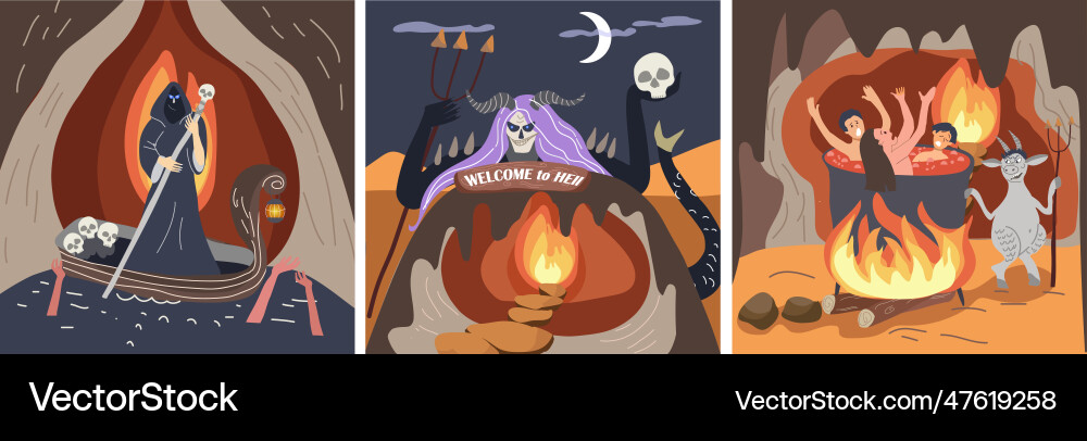 Hell underworld square compositions Royalty Free Vector