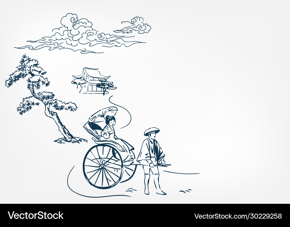 Japanese rickshaw card chinese sketch design Vector Image