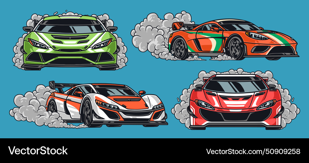 Racing cars colorful set elements Royalty Free Vector Image