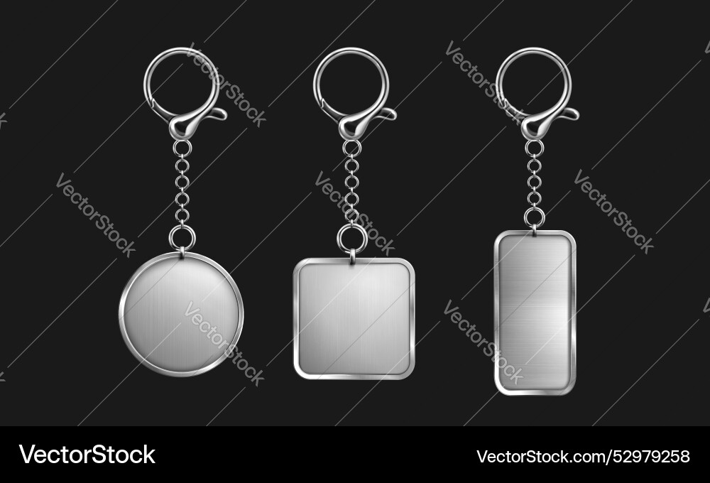 Silver keychain with ring mockup for branding Vector Image