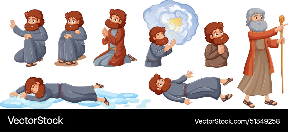 Various biblical scenes with a bearded prophet Vector Image