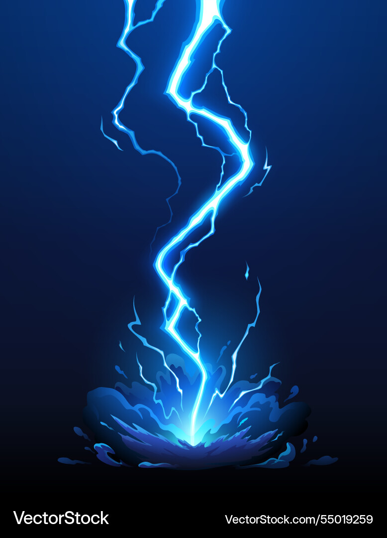 Cartoon thunder bolt blue lightning attack effect Vector Image