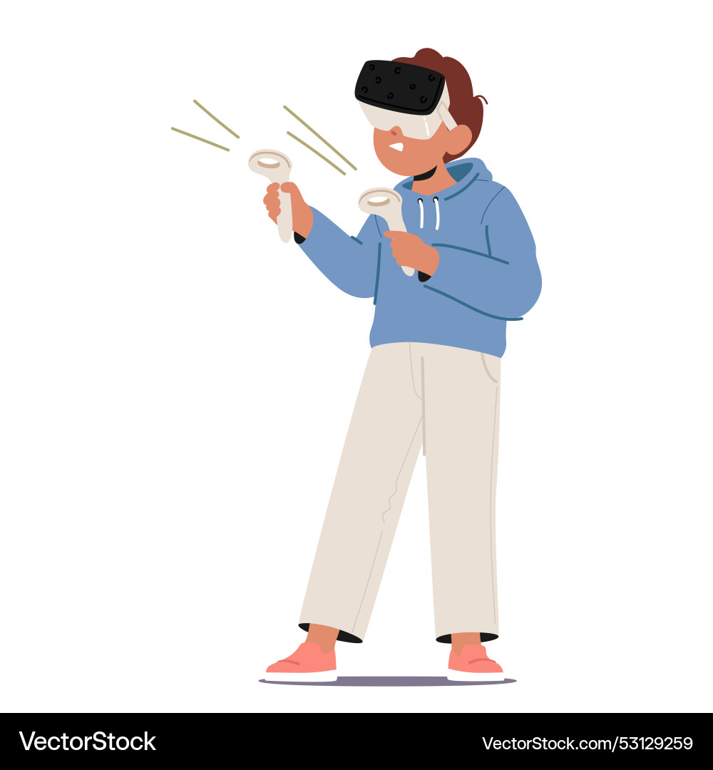 Child boy character immersed in a virtual reality Vector Image