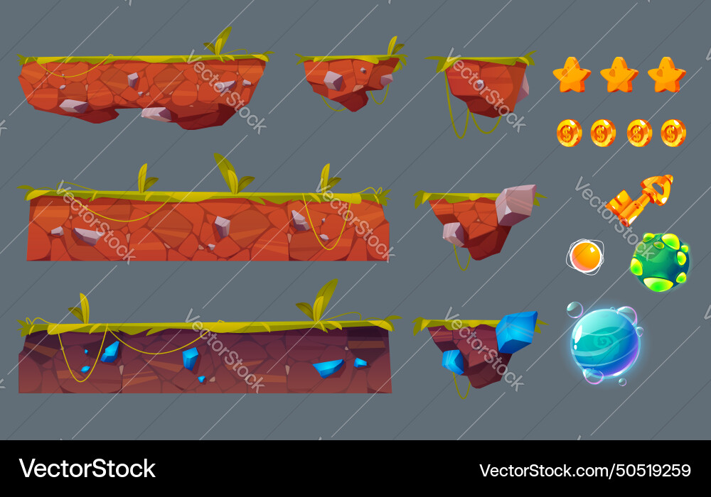 Ground platform island and assets for game ui Vector Image