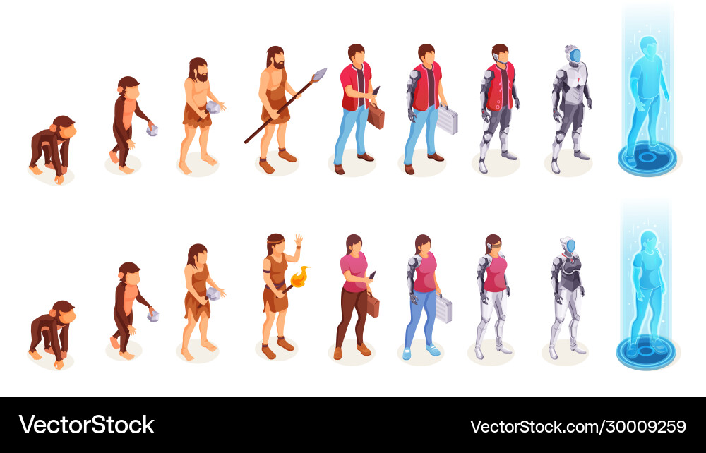 Man and woman human evolution to digital cyborg Vector Image