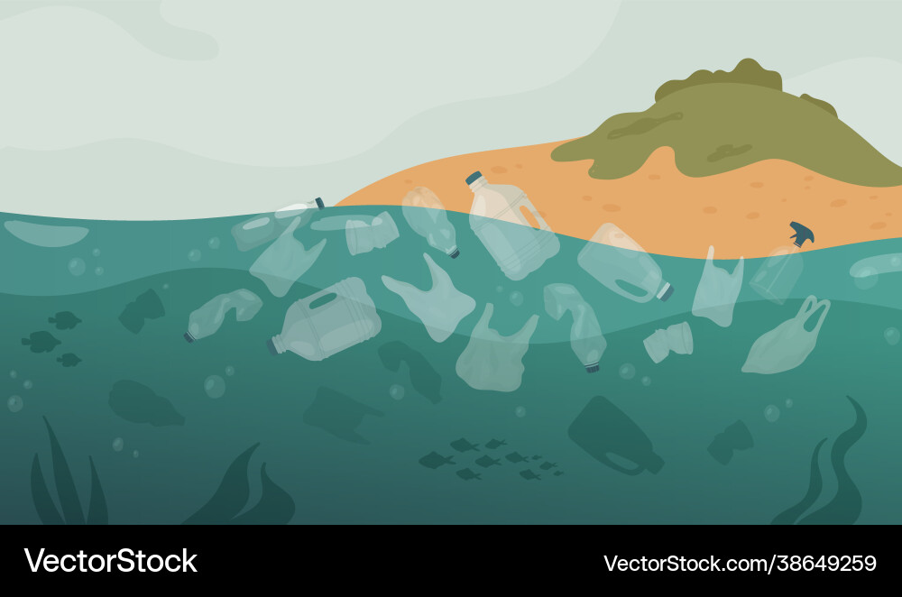 Plastic waste pollution garbage in water sea Vector Image
