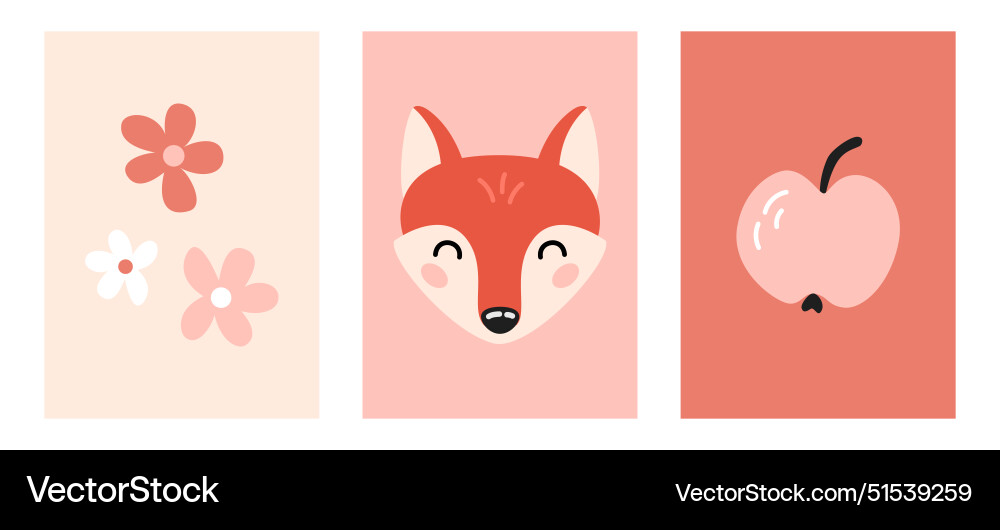 Posters set for nursery kids room forest animals Vector Image
