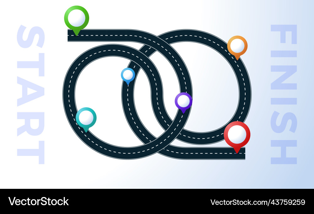 Road from point start to finish colorful map pin Vector Image
