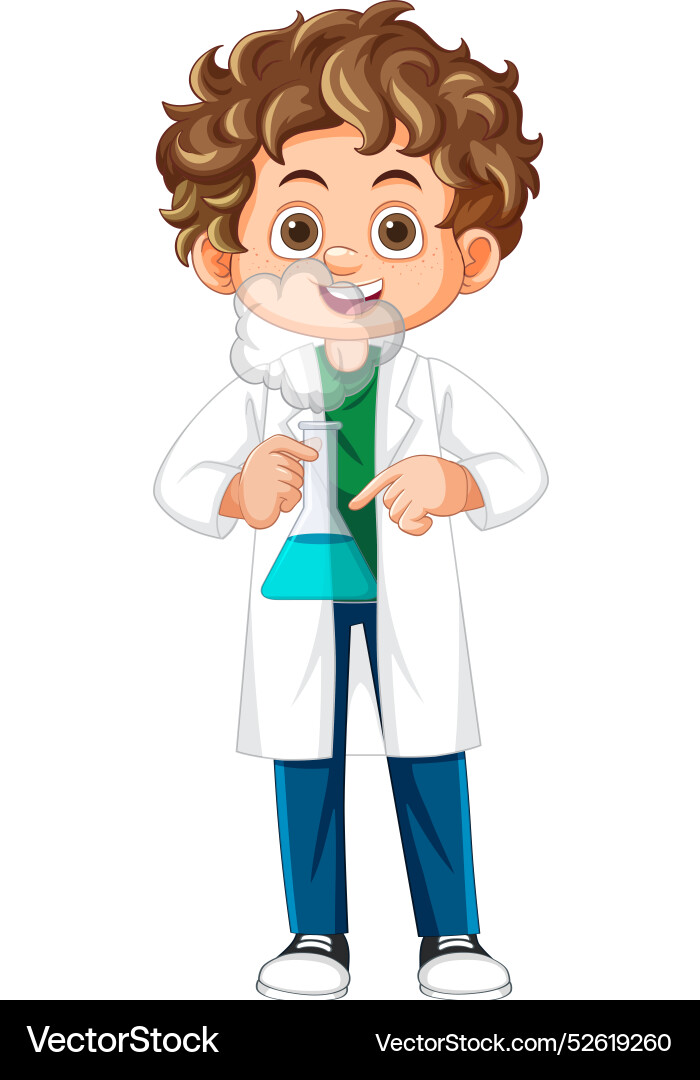 Cartoon boy holding a laboratory beaker Royalty Free Vector