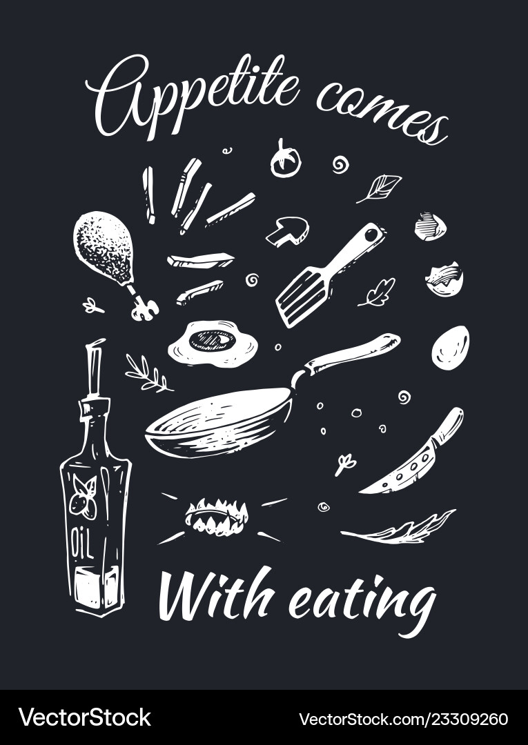 Chalk drawn food poster design background Vector Image