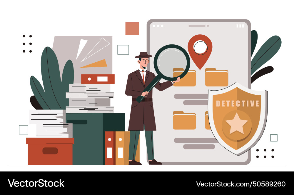 Detective investigate crime Royalty Free Vector Image