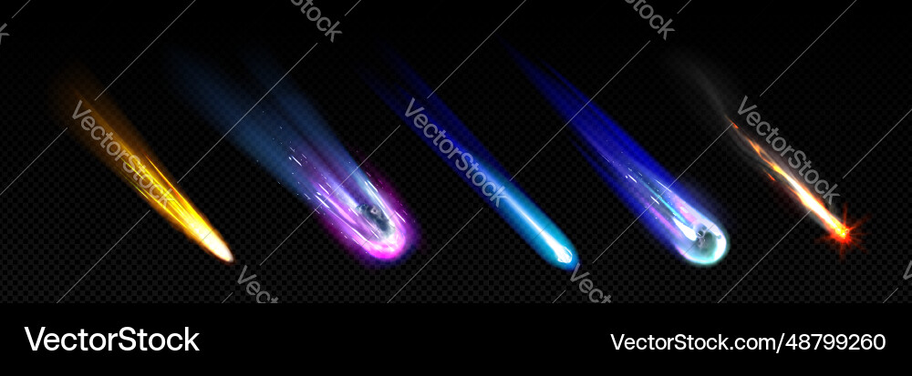 Falling and burning comet with light trail Vector Image
