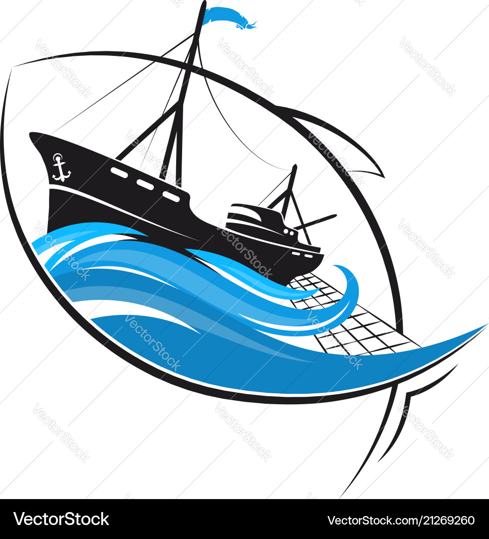 Fishing vessel and fish profile Royalty Free Vector Image