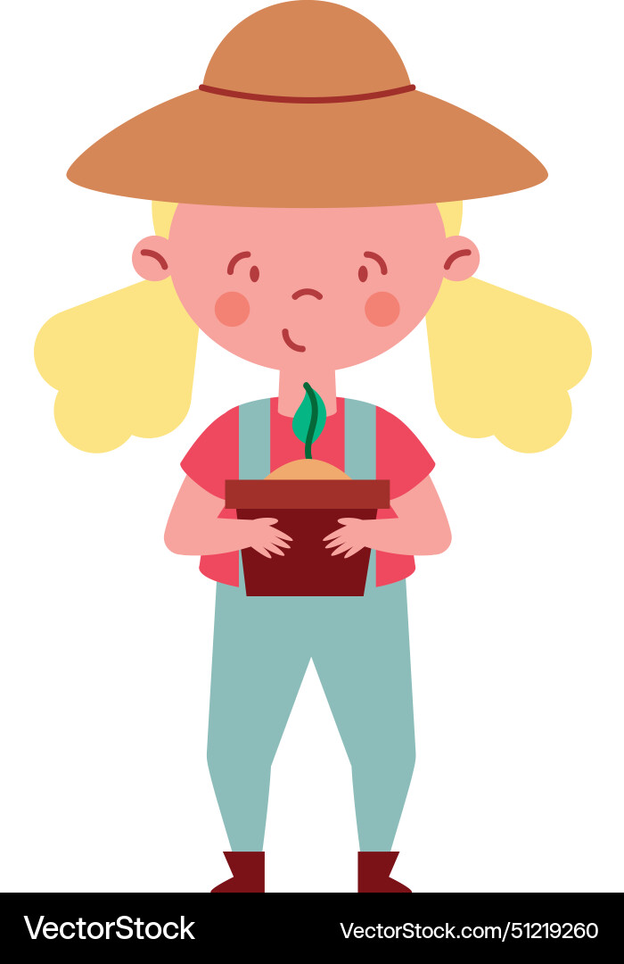 Girl character planting tree Royalty Free Vector Image