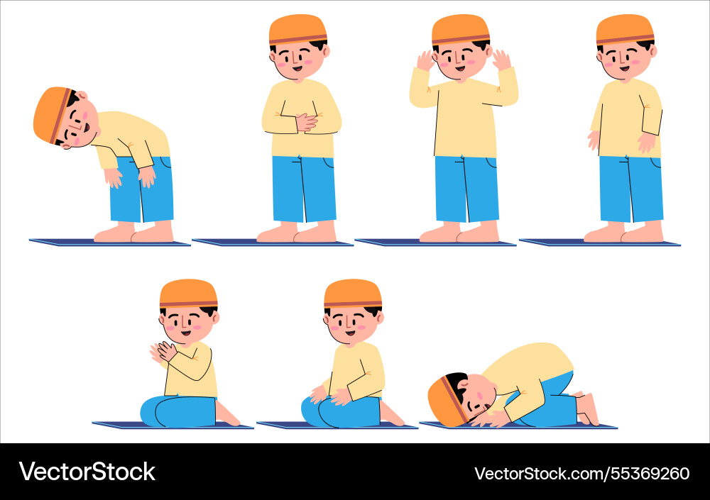 Salat pose movement salah prayer instruction Vector Image