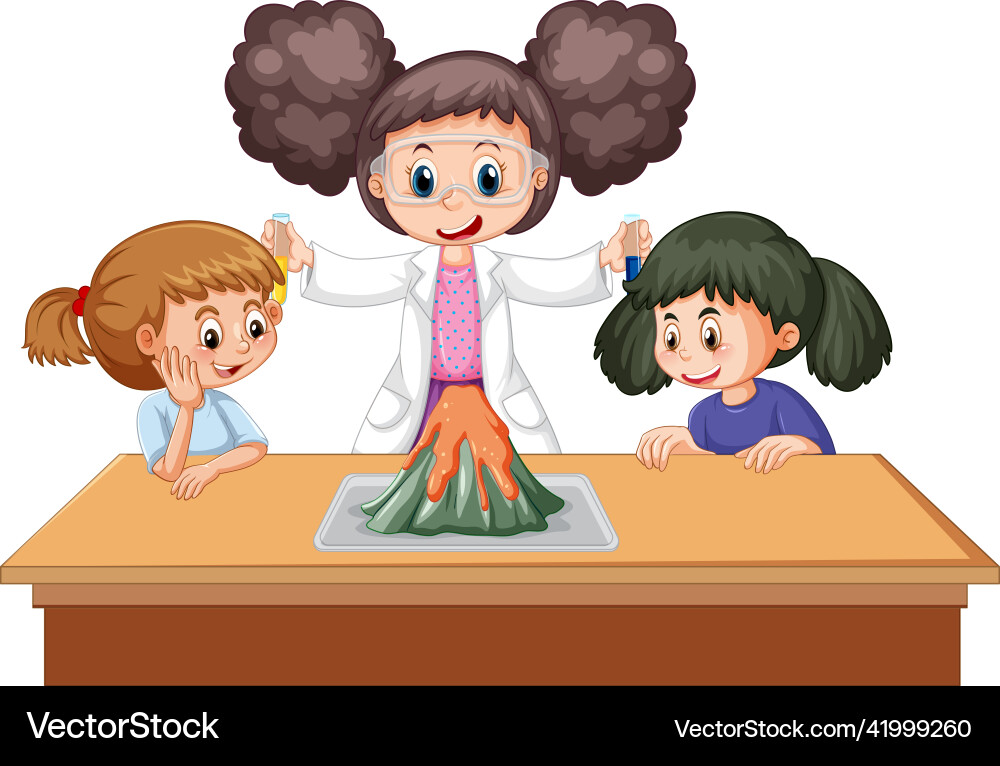 Science teacher and kids doing Royalty Free Vector Image