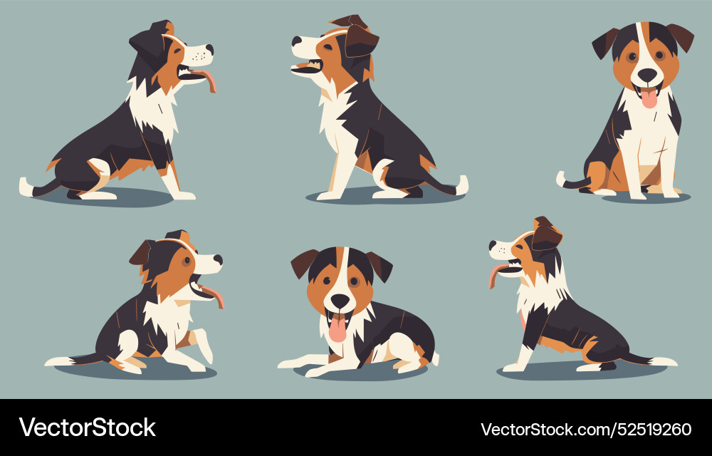Six cartoon dogs displaying different poses Vector Image