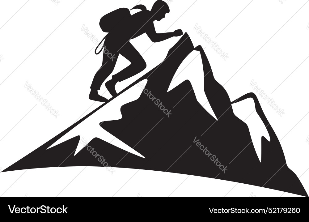 Triumph over heights man climbing mountain icon Vector Image