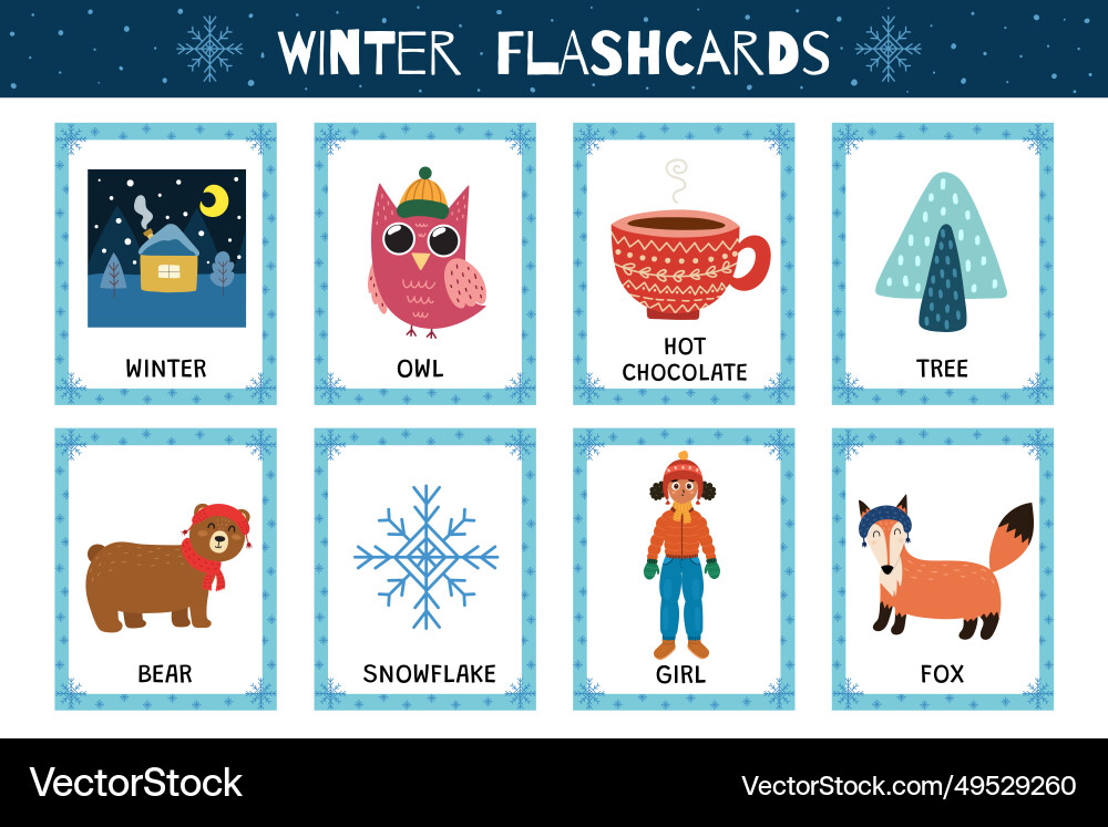 Winter flashcards collection for kids Royalty Free Vector