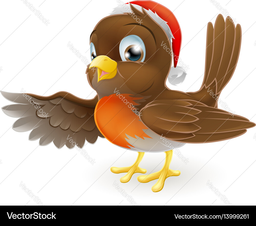 Christmas robin bird pointing Royalty Free Vector Image