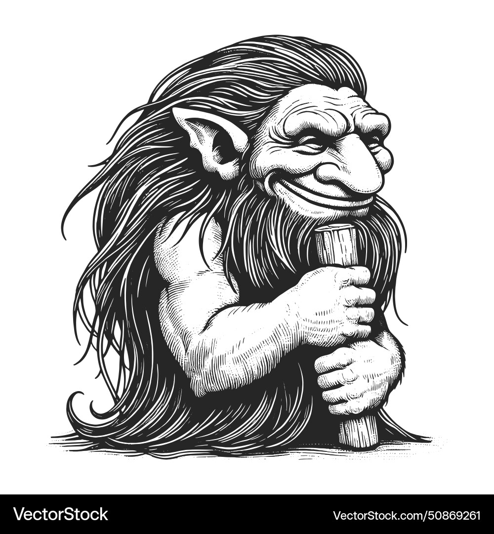 Troll engraving sketch Royalty Free Vector Image