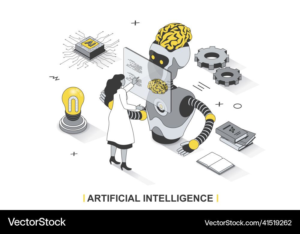 Artificial intelligence concept in 3d isometric Vector Image