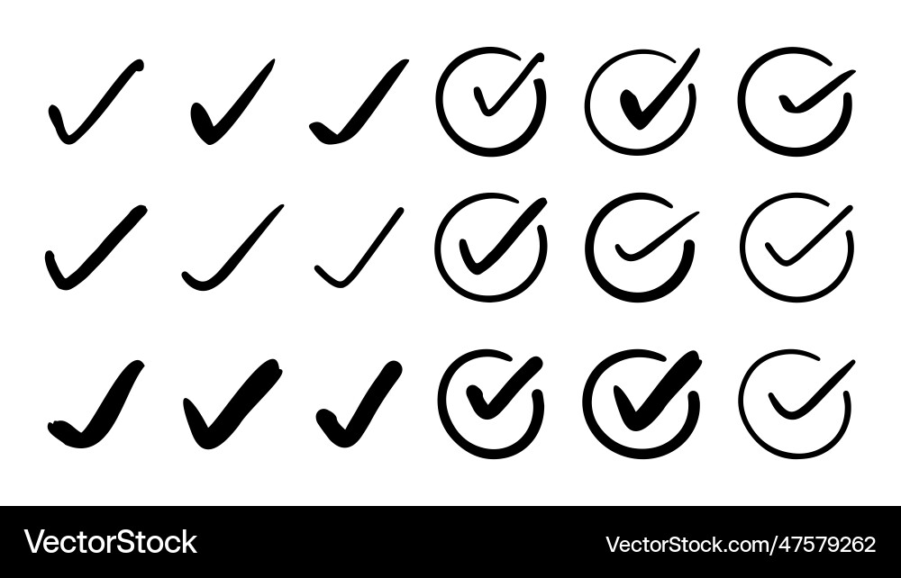Check mark icon set black color symbol Royalty Free Vector