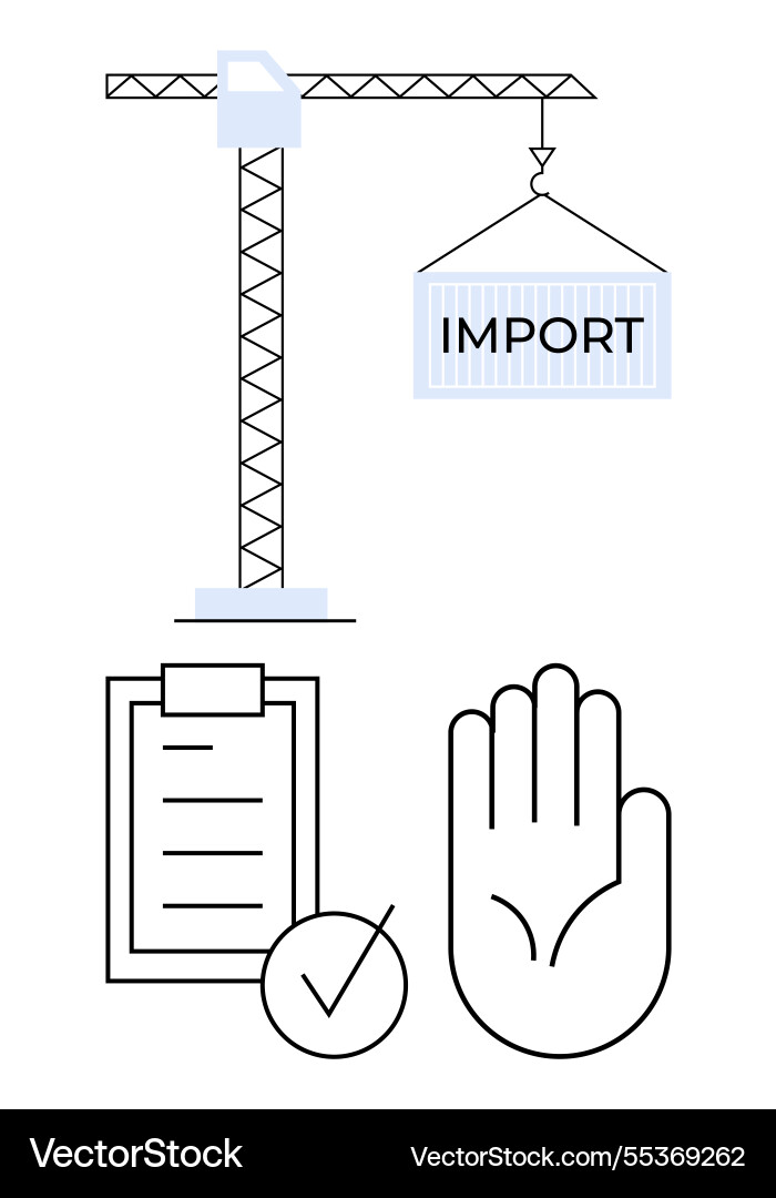 Crane lifting imported cargo with checklist Vector Image