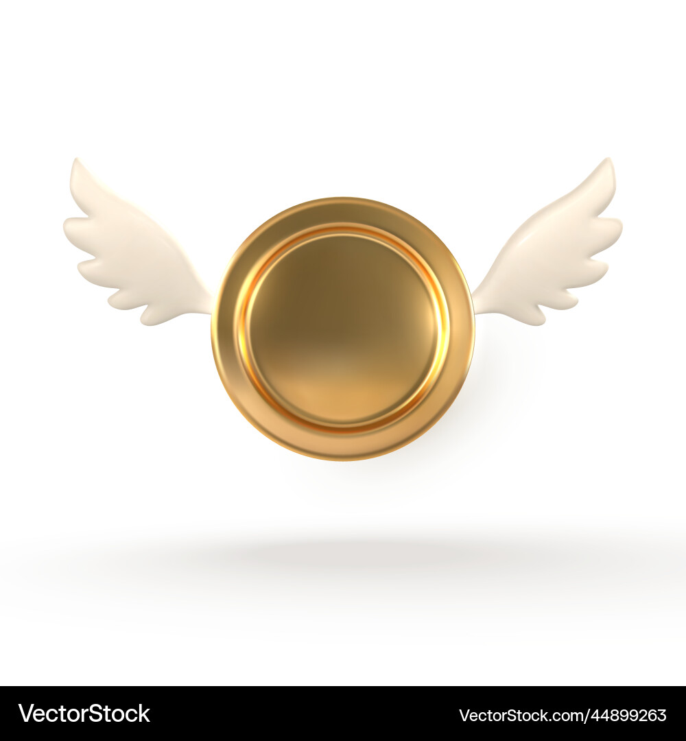 3d flying golden coin with wings isolated Vector Image
