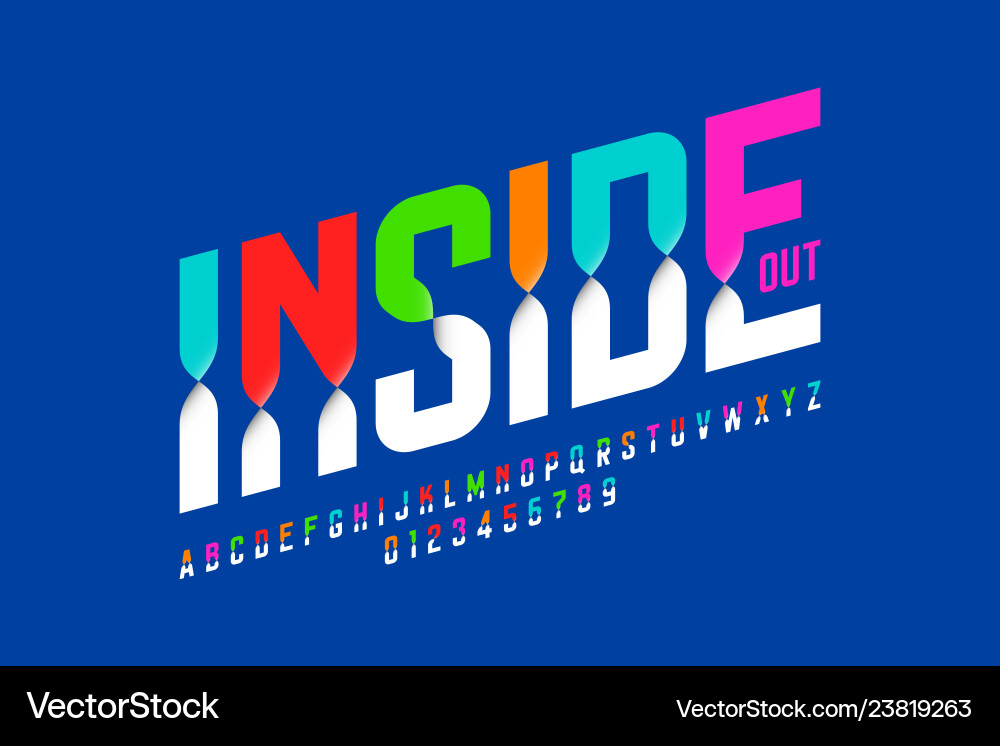 Colorful inside out font alphabet letters Vector Image