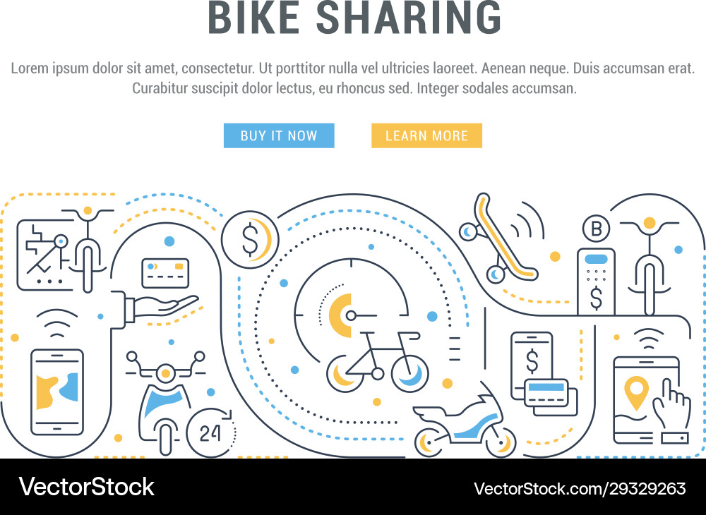 Linear banner bike sharing Royalty Free Vector Image