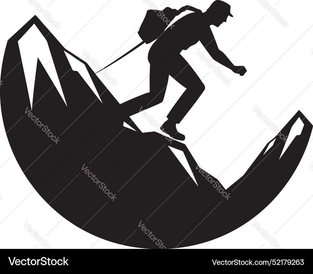 Mastering the summit mountain climber black logo Vector Image