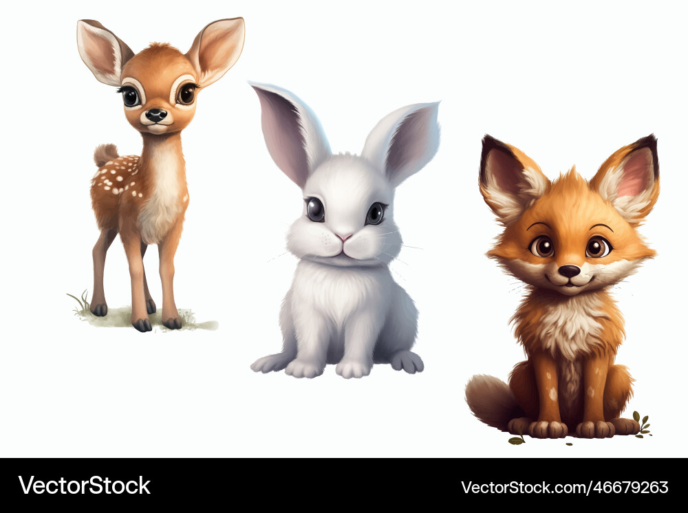 Safari animal set fox deer and rabbit in 3d Vector Image