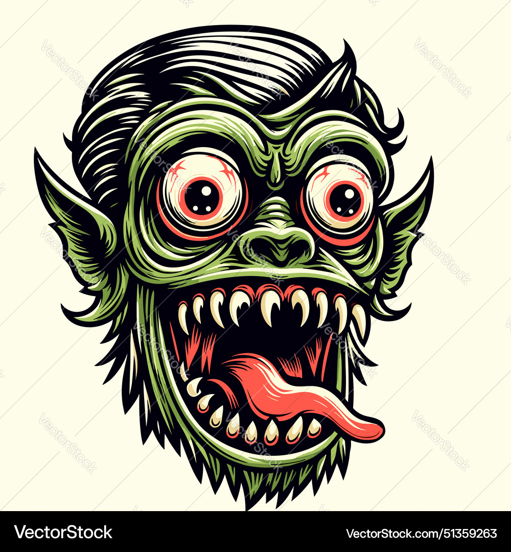 Scary monster face two Royalty Free Vector Image
