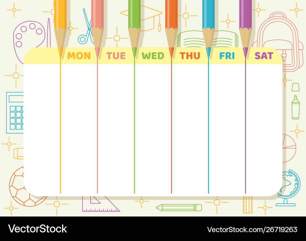School timetable color pencil drawing lines Vector Image