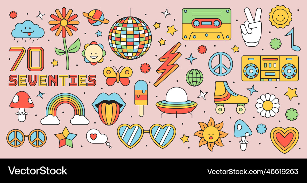 Set of 70s stickers Royalty Free Vector Image - VectorStock