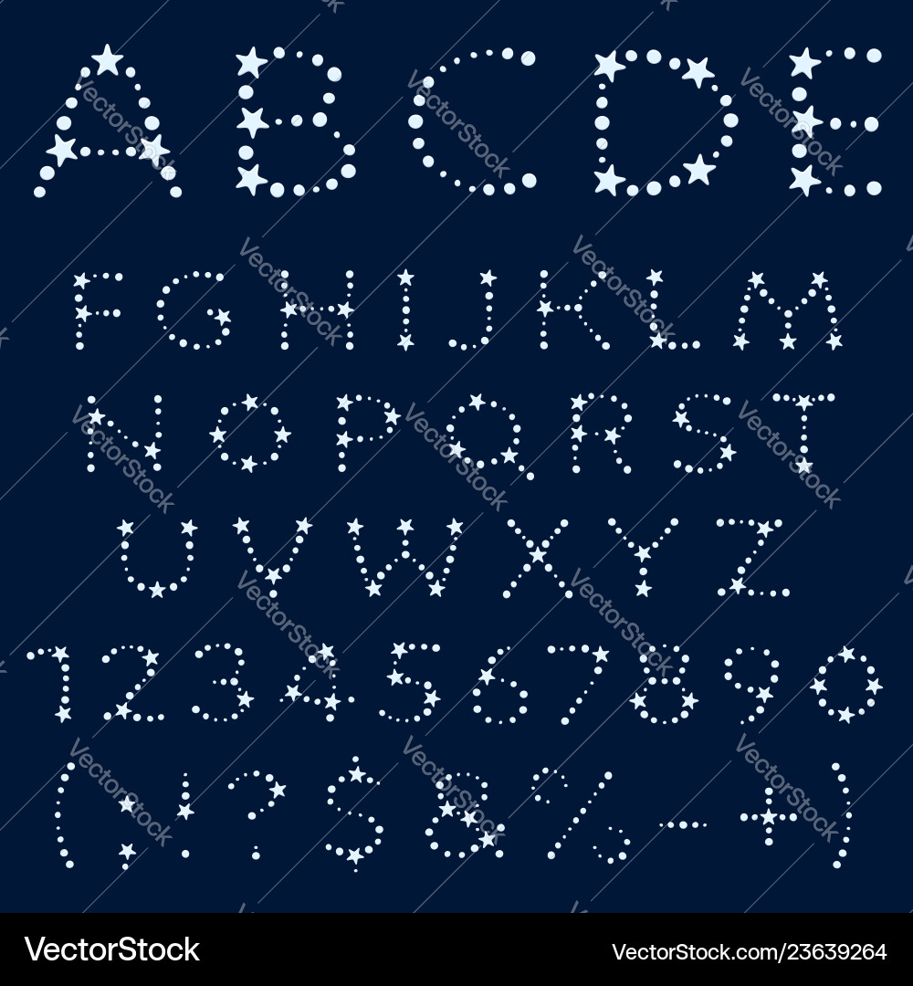 Alphabet letters numbers and signs from stars Vector Image