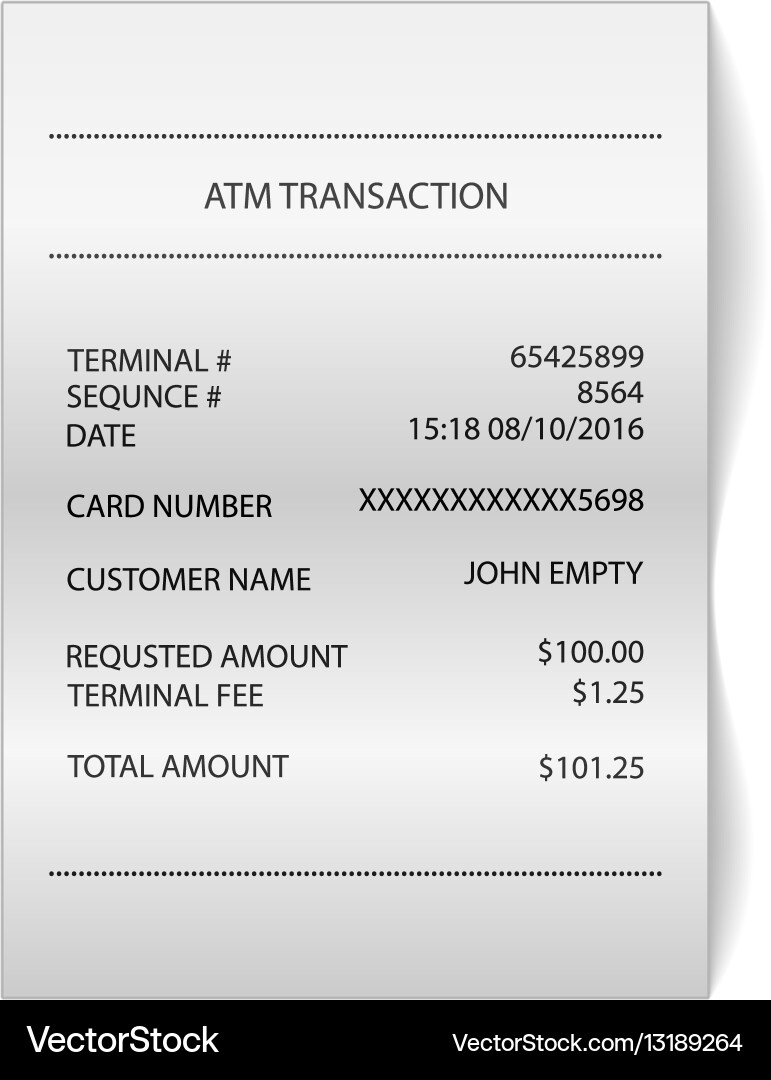 Atm Transaktion gedruckte Papier Quittungsrechnung