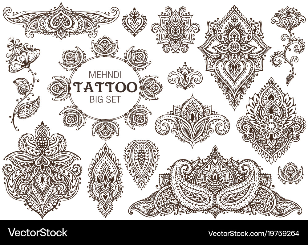 Big set of henna floral elements Royalty Free Vector Image