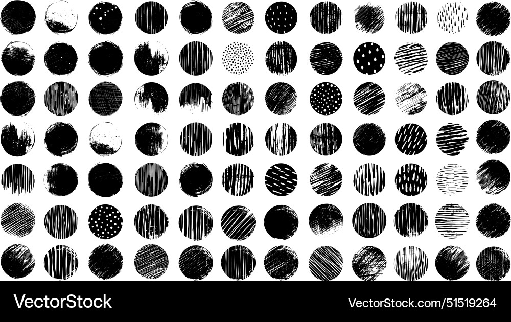 Round abstract patterns ink sketch set Royalty Free Vector