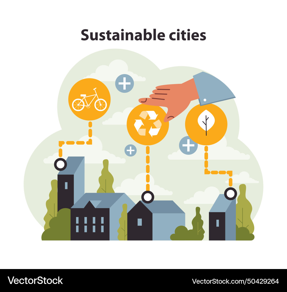 Sustainable cities concept flat Royalty Free Vector Image