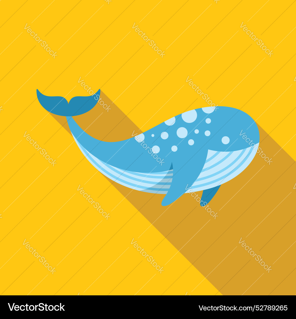 Blue whale swimming with long shadow on yellow Vector Image