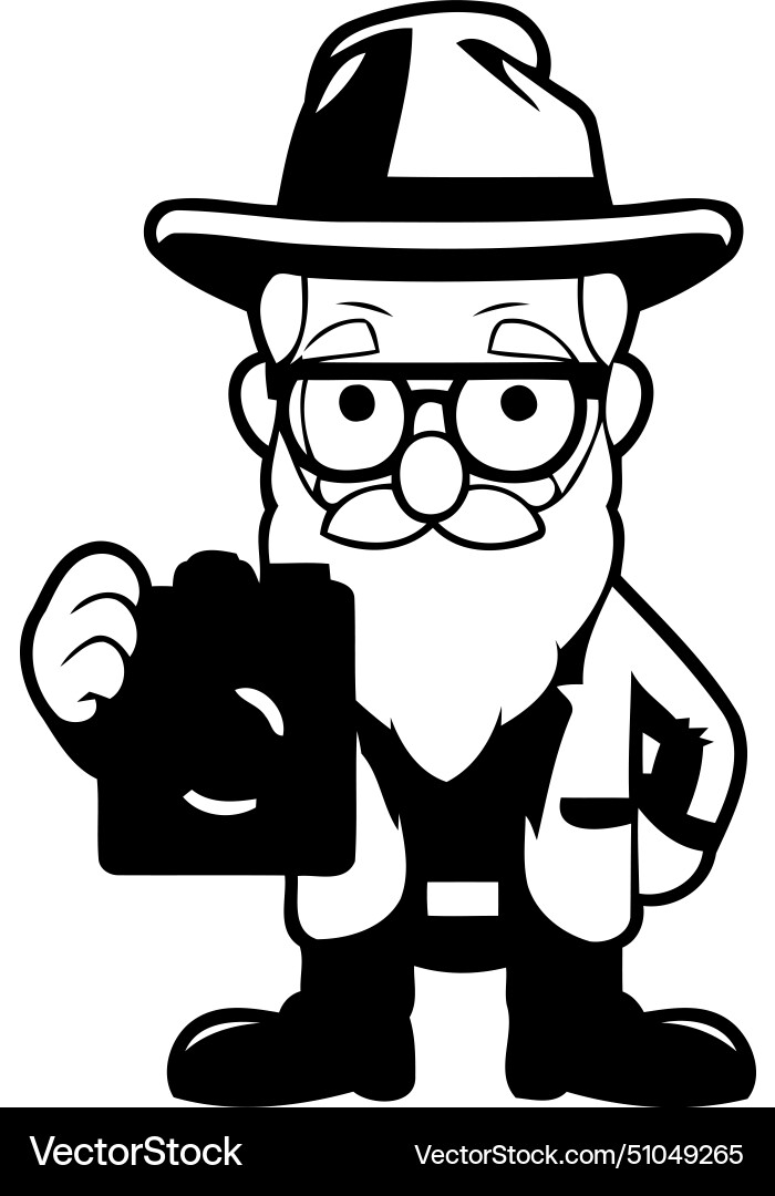 Cartoon detective with a camera on white Vector Image