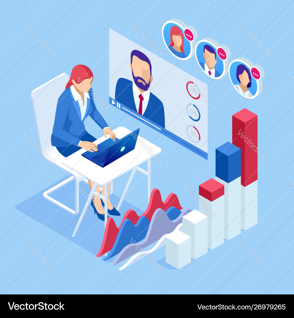 Isometric business training online Royalty Free Vector Image