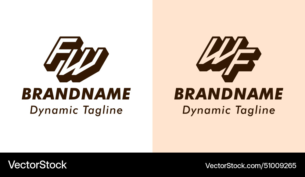 Letters fw and wf 3d monogram logo suitable Vector Image