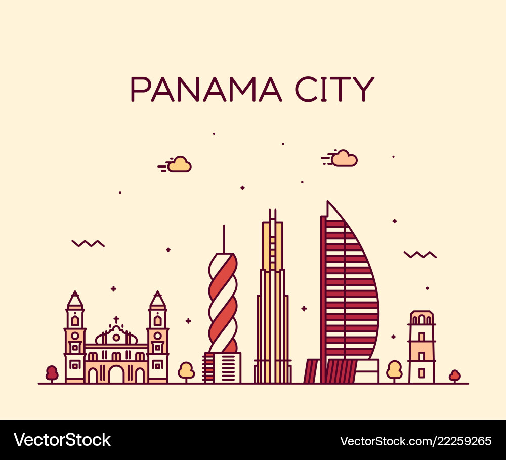 Panama city skyline linear style Royalty Free Vector Image