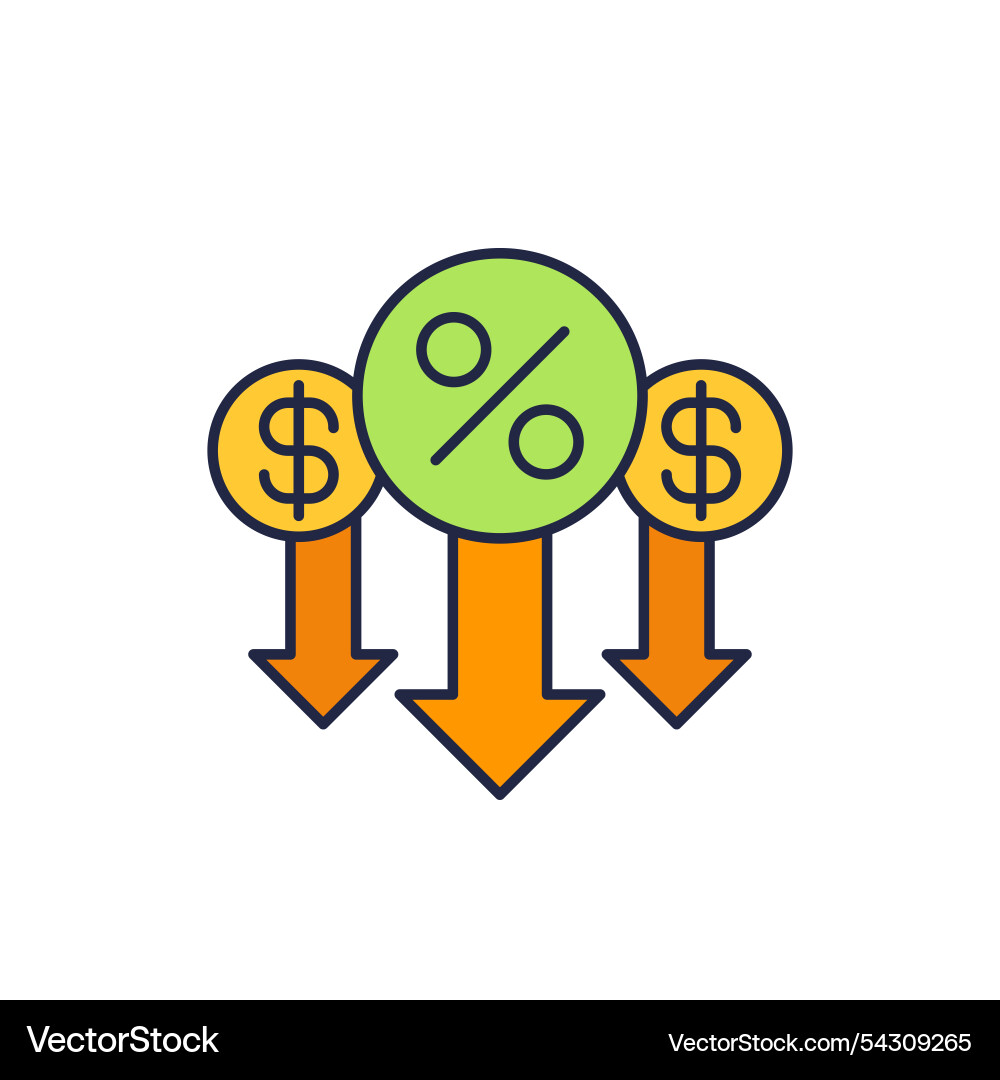 Percent down reduce interest rate icon Royalty Free Vector