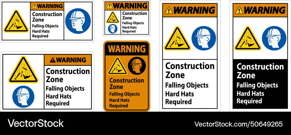 Warning sign construction zone falling objects Vector Image