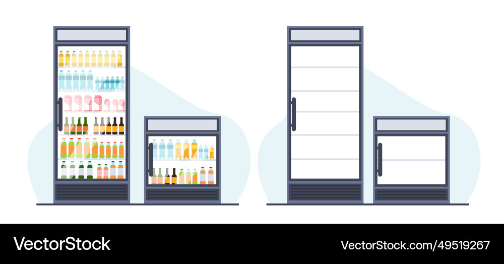 Beverage refrigerators with and without bottles Vector Image